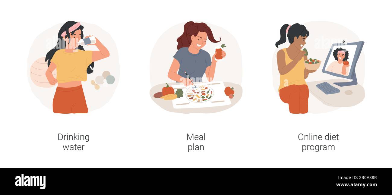 Teen staying fit isolated cartoon vector illustration set. Teeange girl ...