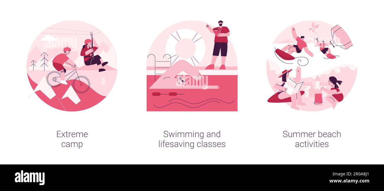 Summer sports and recreation abstract concept vector illustration set ...