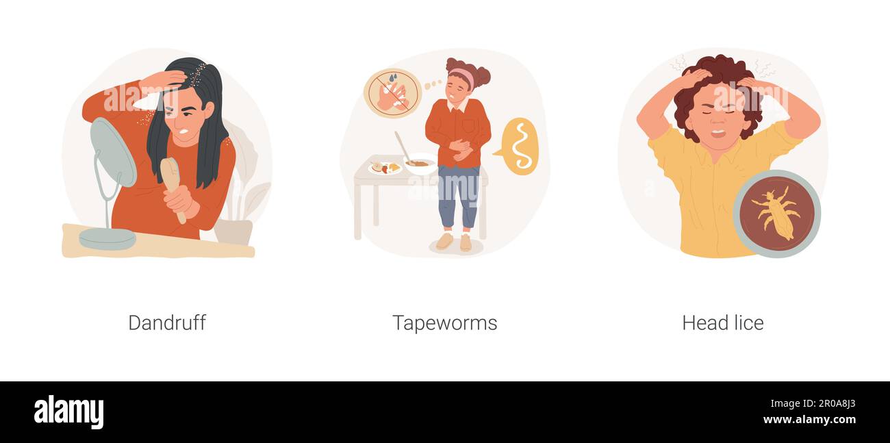 Lack of hygiene problems isolated cartoon vector illustration set. Teen ...