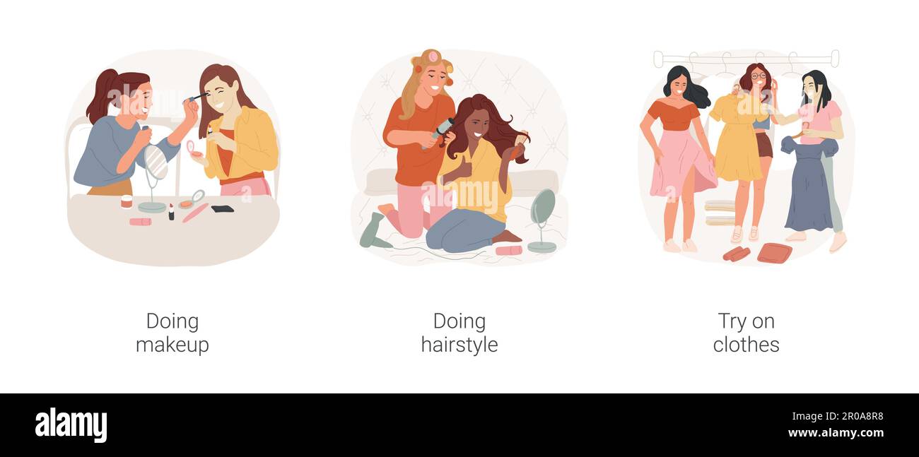 Get ready for a party isolated cartoon vector illustration set. Girls ...