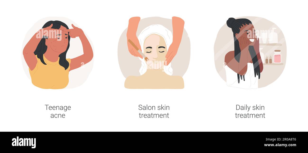 Teen skincare routine isolated cartoon vector illustration set. Teenage ...