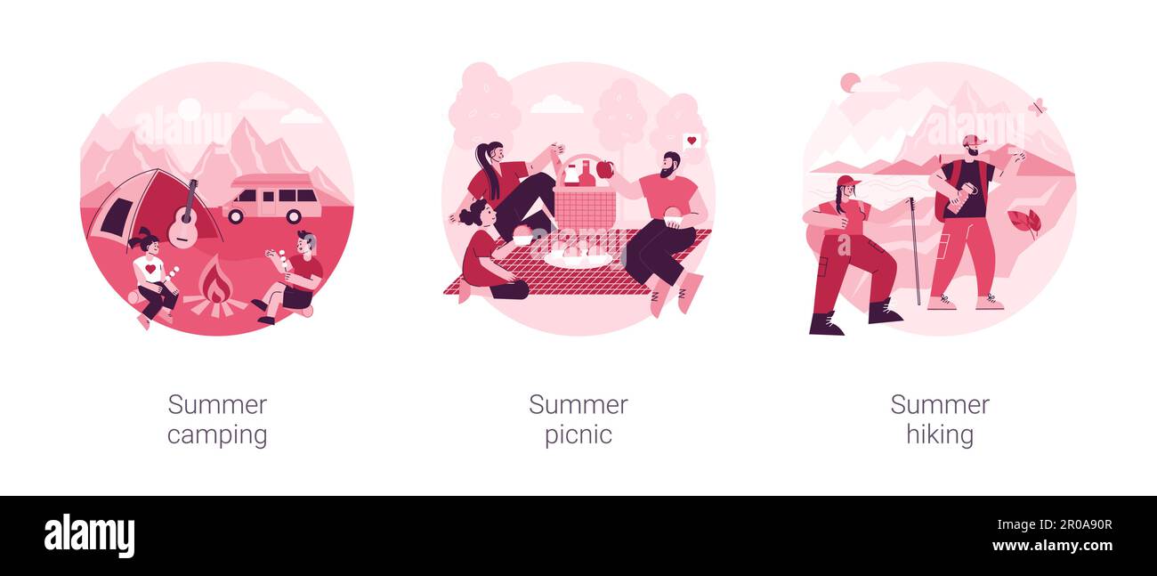 Summer Adventure Abstract Concept Vector Illustration Set Summer