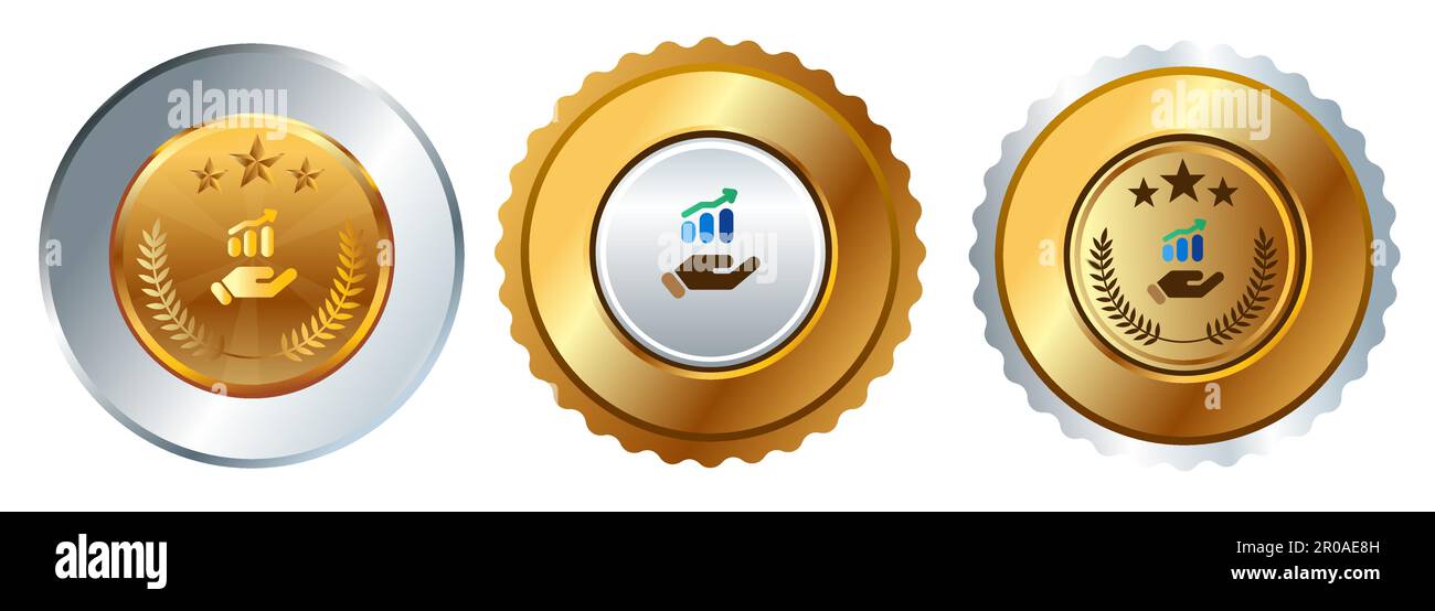 Hand with chart symbol of marketing sales business gold medal ...