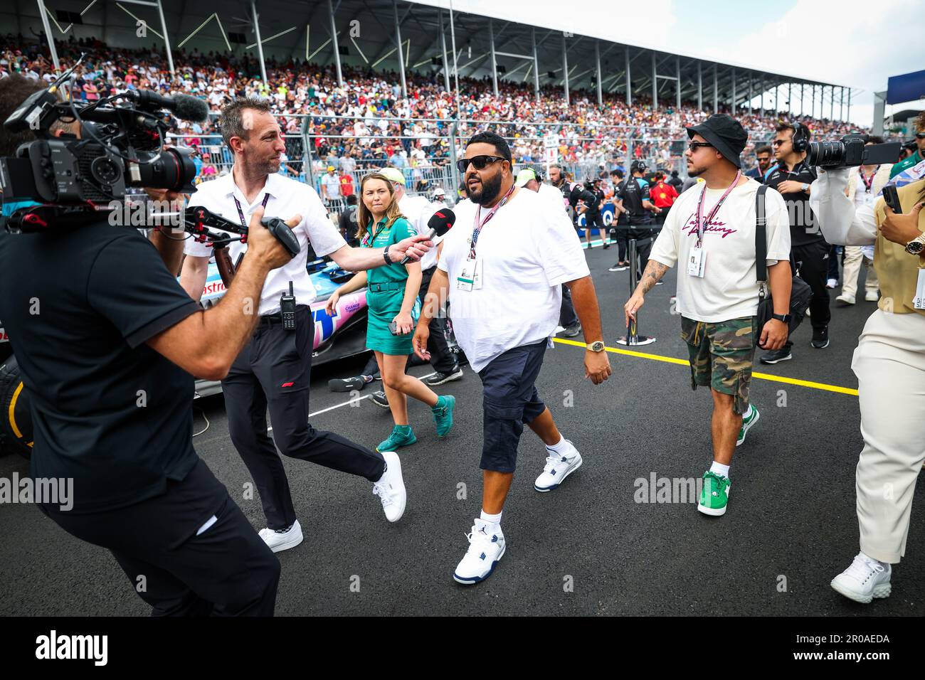 DJ Khaled, aka Khaled Mohamed Khaled on the starting grid during the ...