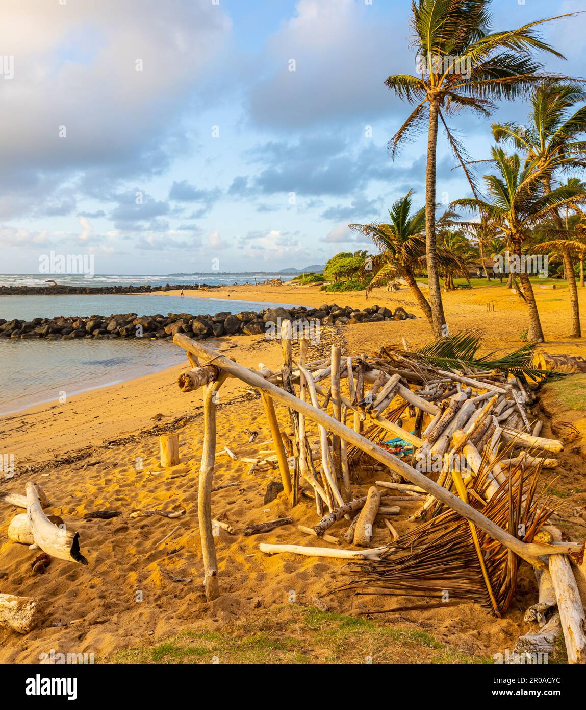 Driftwood Shelter Built on Lydgate Beach at Lydgate Beach Park, Lihue ...