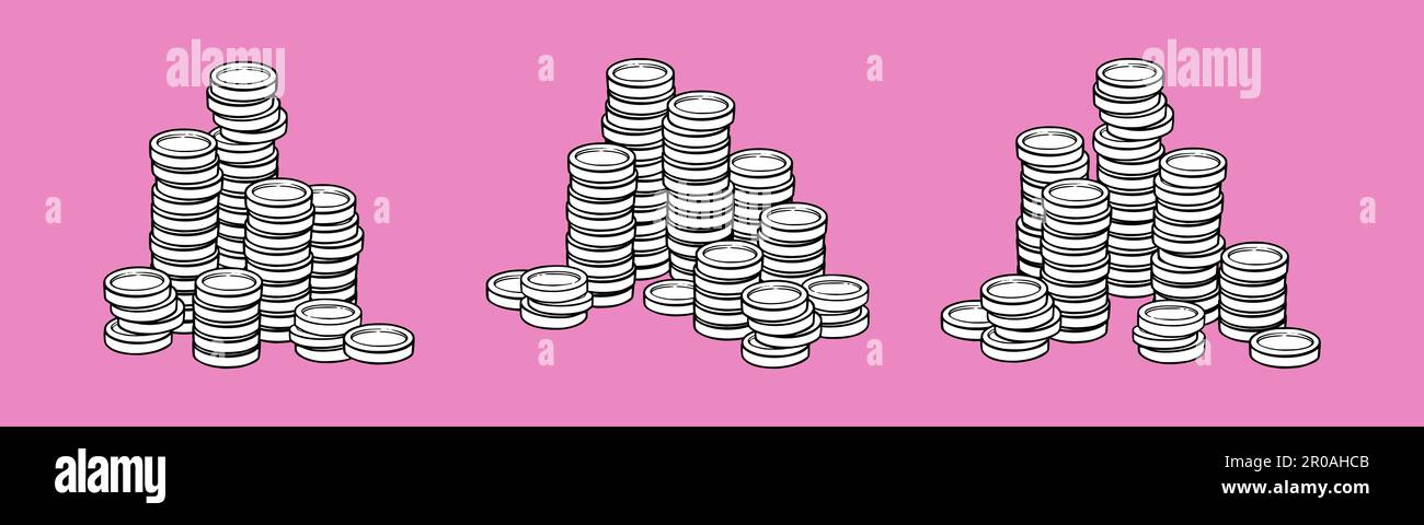 Coin pile with coin tower. Bank gold or silver currency. Vector ...