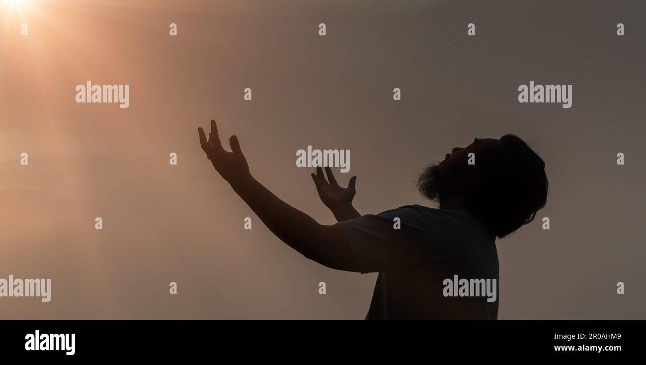 Worship with faith of christian concept. Spiritual prayer hands over ...