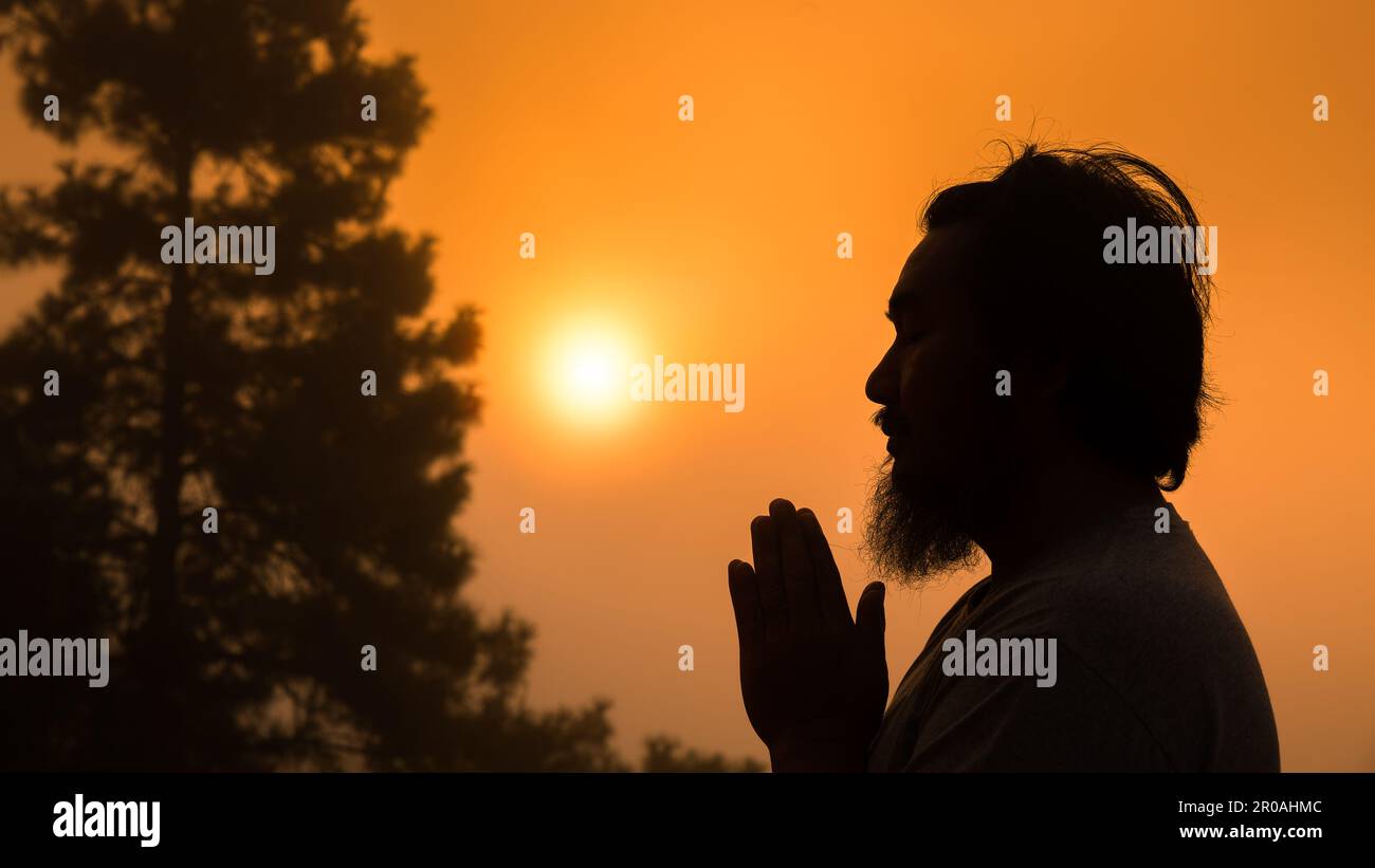 Worship with faith of christian concept. Spiritual prayer hands over ...