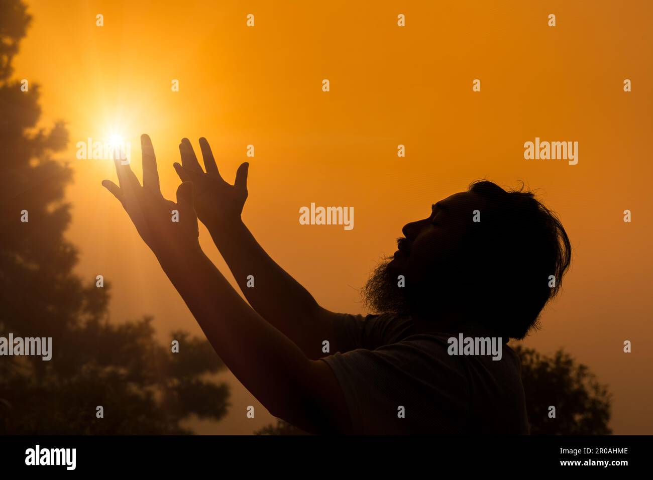 Worship with faith of christian concept. Spiritual prayer hands over ...