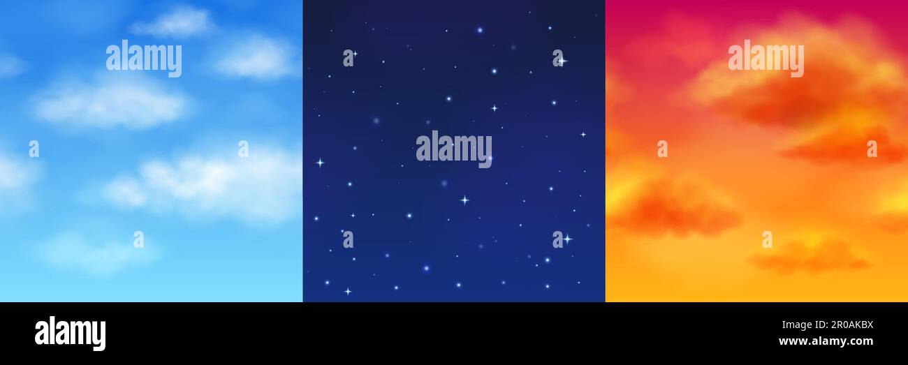 Realistic set of morning, night and sunset sky seamless texture with ...