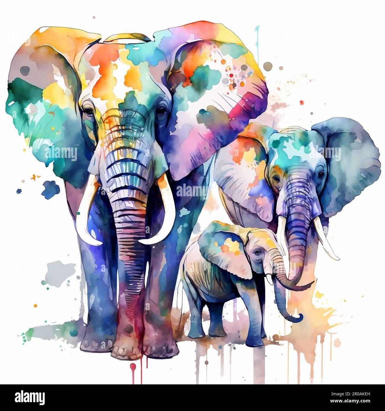 Watercolor elephant family hi-res stock photography and images - Alamy