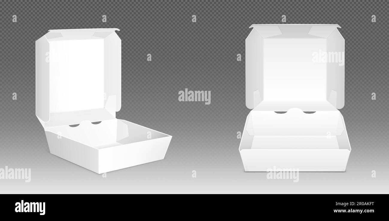 White cardboard burger box, realistic vector illustration. Paper ...