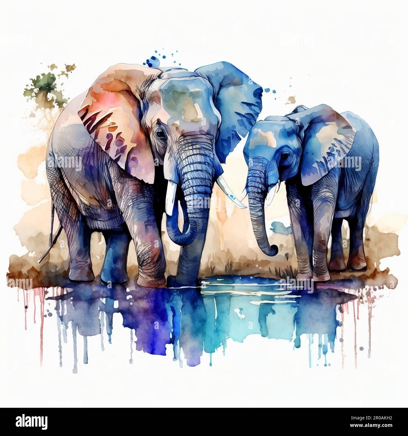 Three African elephants walking together in a natural environment near ...