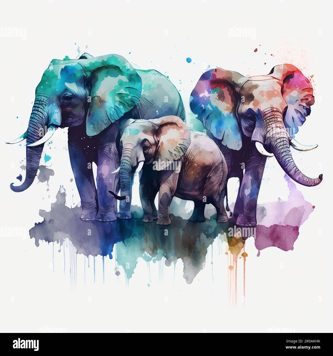 An image of four African elephants standing in a lake, with each of ...