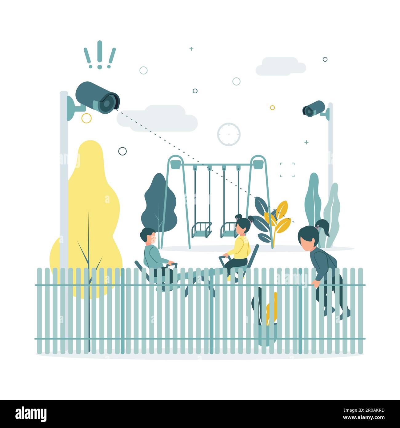 CCTV. Vector illustration of children swinging on a swing at the ...