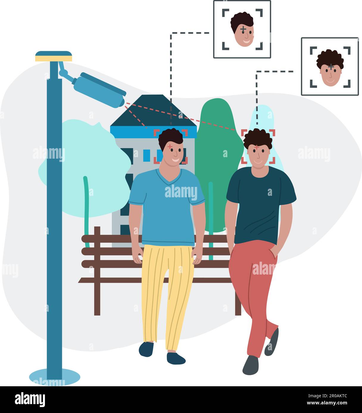 Face recognition illustration. Face recognition by camcorder. CCTV. The ...