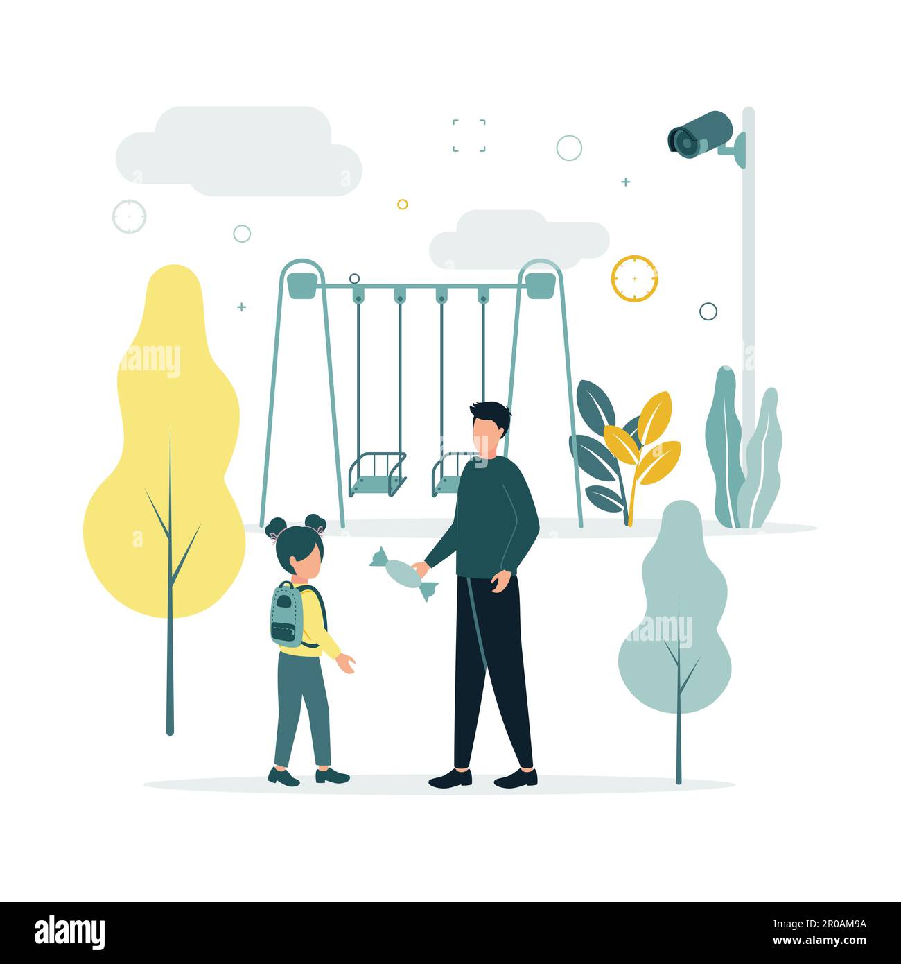 CCTV. A vector illustration of a surveillance camera shoots as a man ...