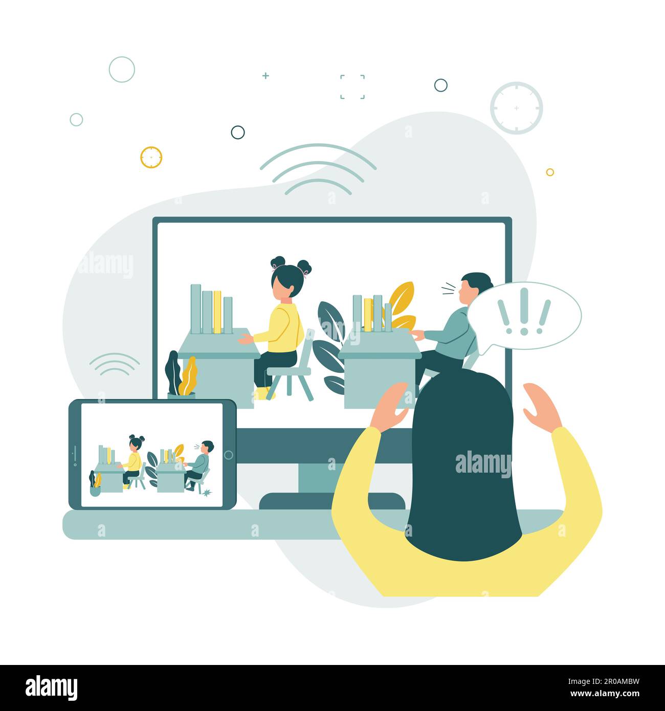 CCTV. Illustration children swing on a swing at the playground in ...