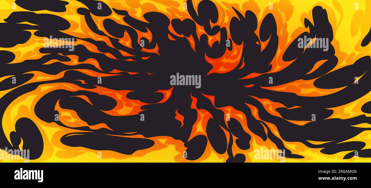 Comic fire on black background. Vector cartoon illustration of flame ...