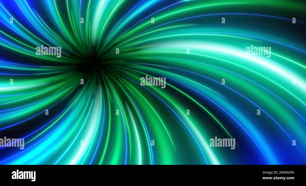 Hyperspace jump into black hole through vibrant neon space with blue ...