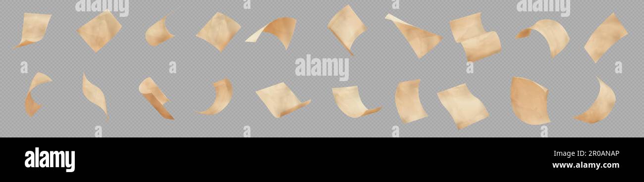 Realistic animation set of craft paper sheet falling down isolated on ...