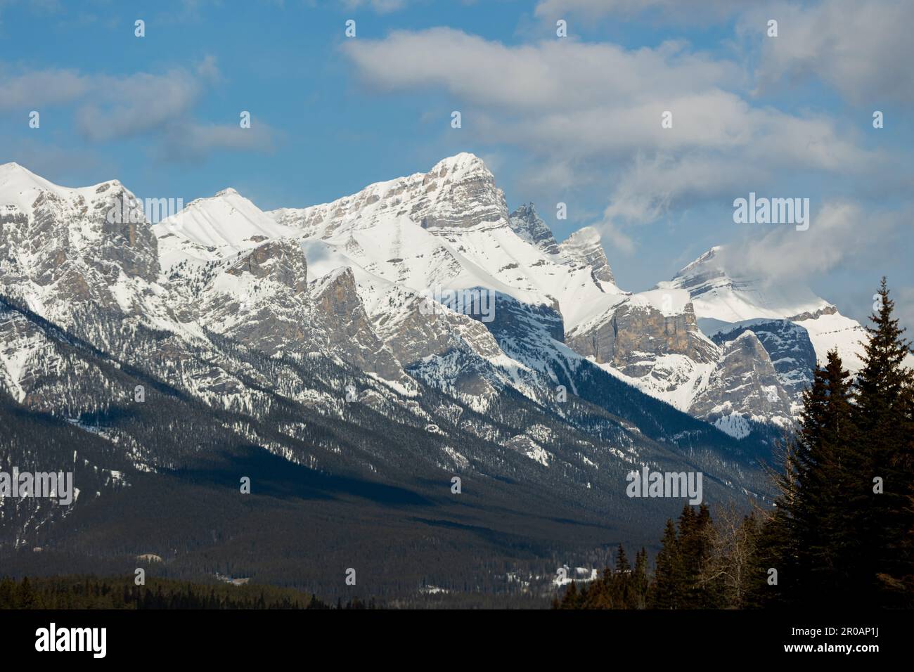 Magnificent scenery along the highway to Banff National Park in spring ...