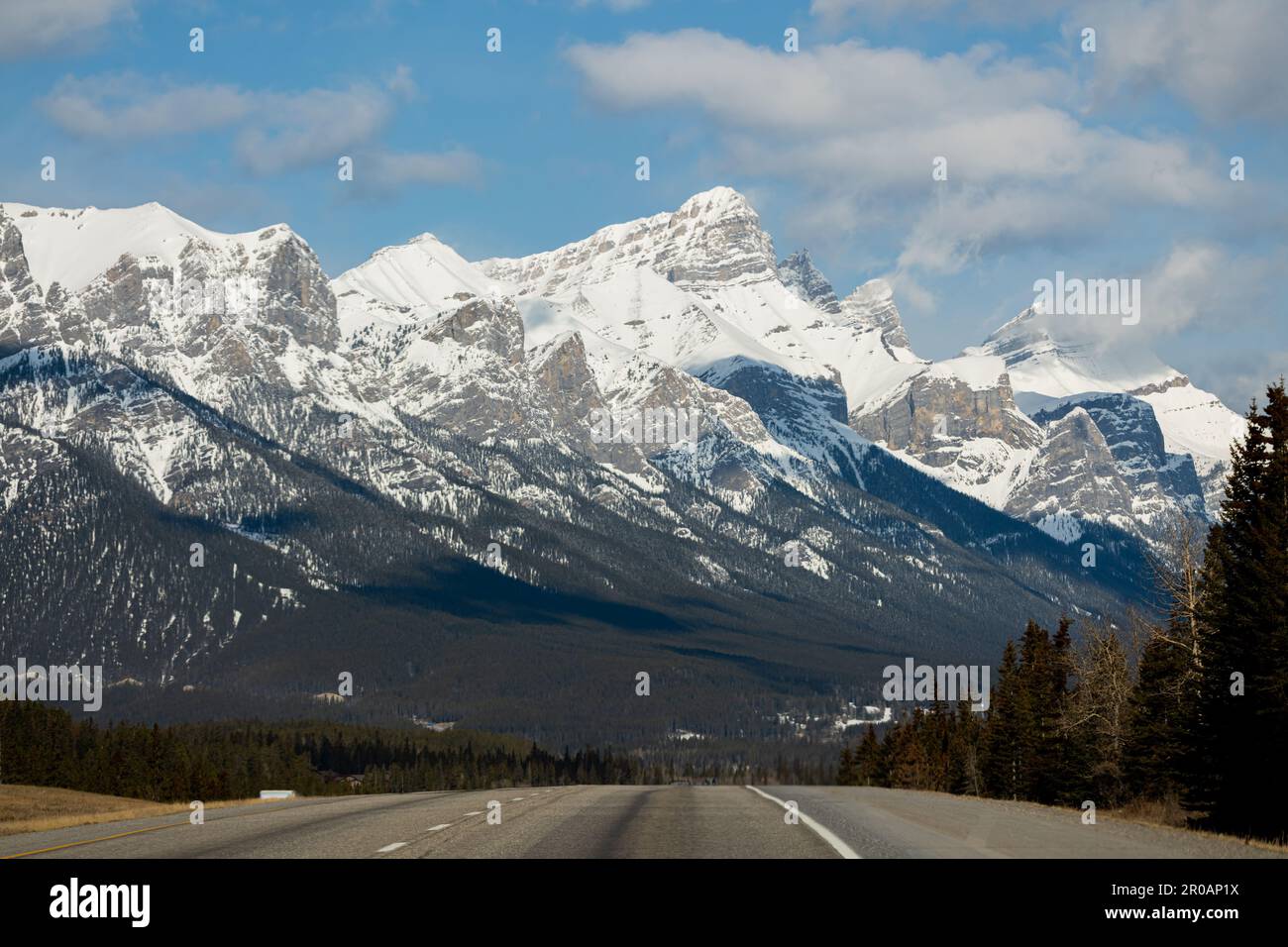 Magnificent scenery along the highway to Banff National Park in spring ...