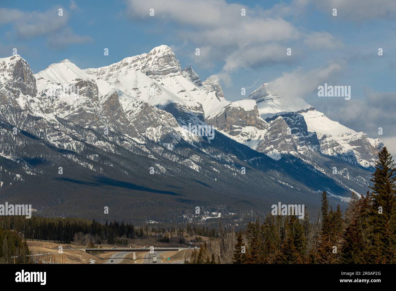 Magnificent scenery along the highway to Banff National Park in spring ...
