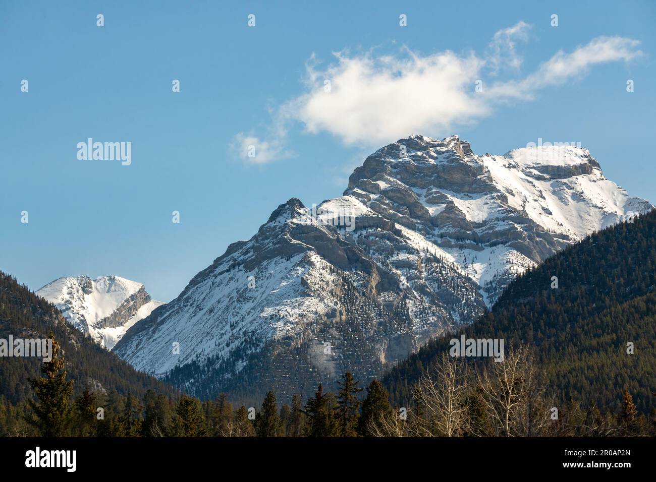 Magnificent scenery along the highway to Banff National Park in spring ...