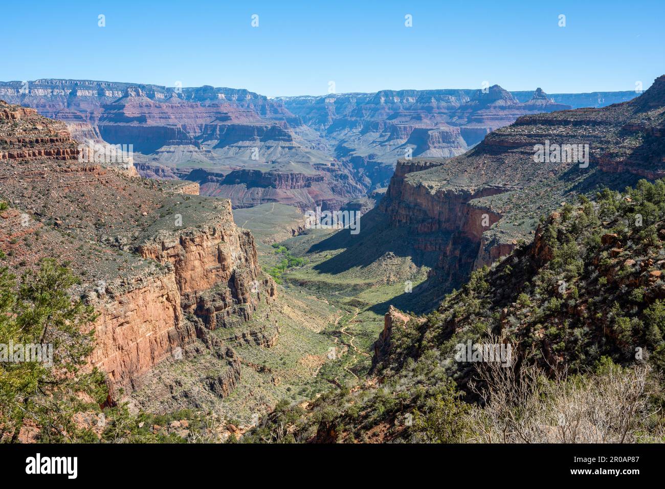 View from the south rim into the famous Grand Canyon in the United ...