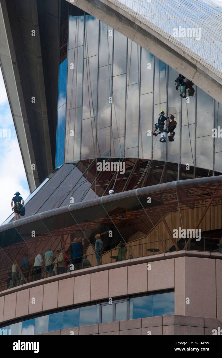 Window cleaners at work on the Sydney Opera House, Circular Quay ...