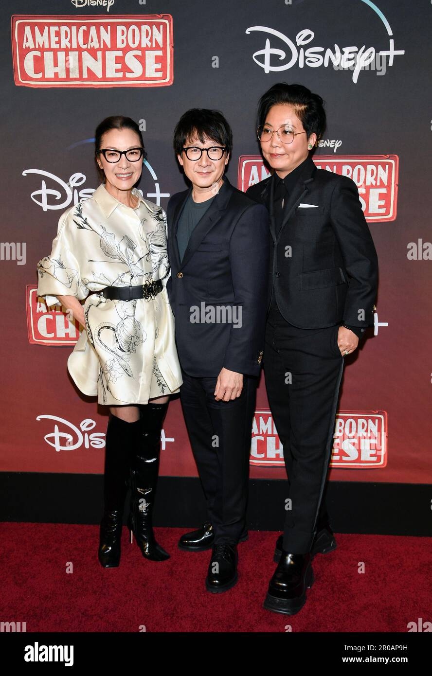 Michelle Yeoh, left, Ke Huy Quan and Echo Quan attend the premiere of ...