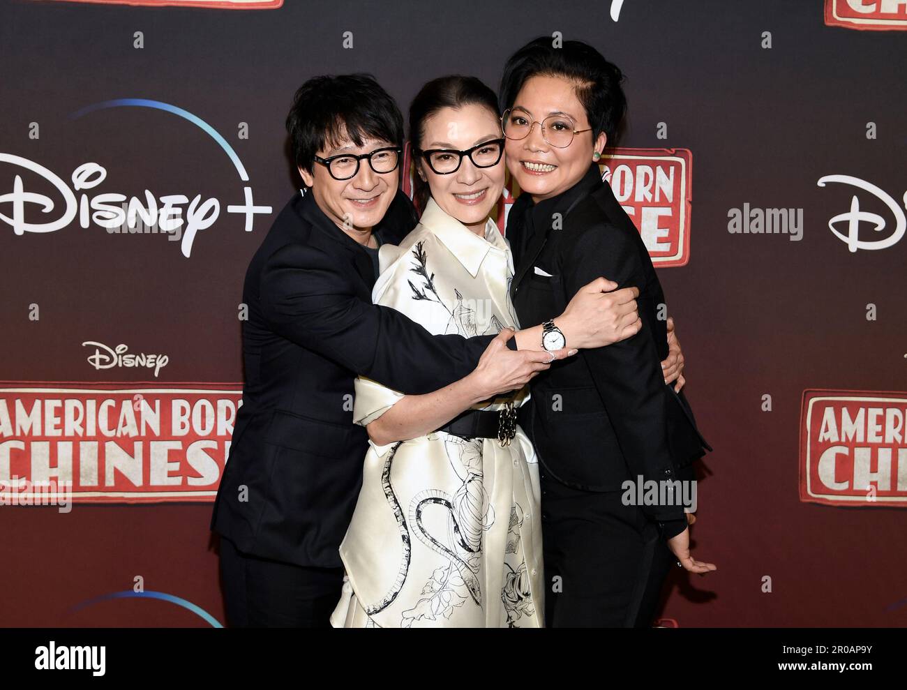 Ke Huy Quan, left, Michelle Yeoh and Echo Quan attend the premiere of ...