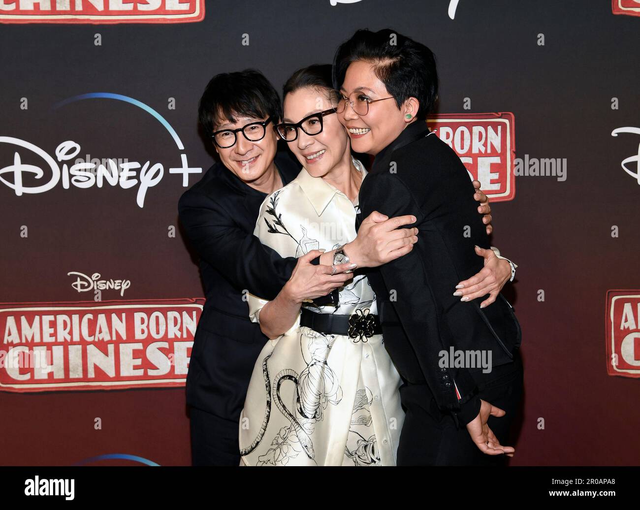 Ke Huy Quan, left, Michelle Yeoh and Echo Quan attend the premiere of ...
