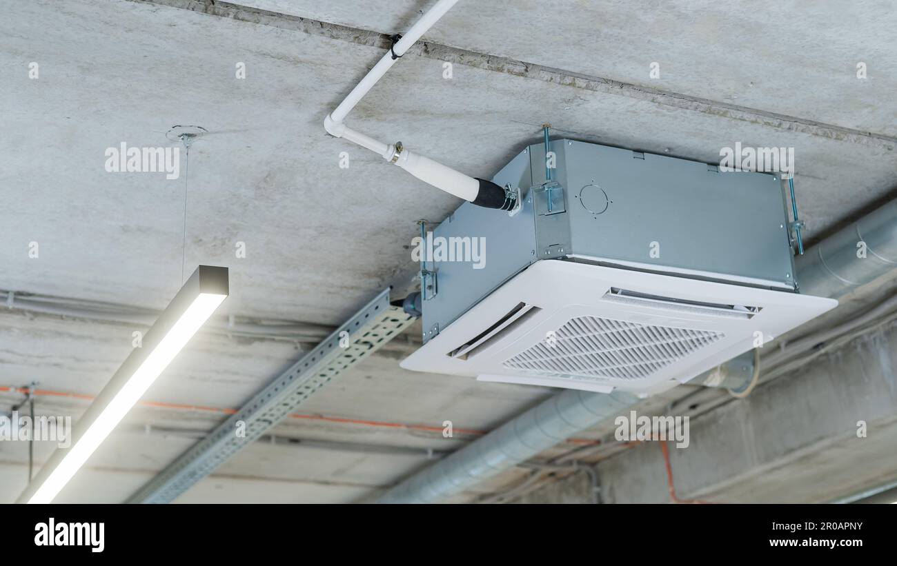 Industrial air conditioner in the office on a concrete ceiling Stock ...