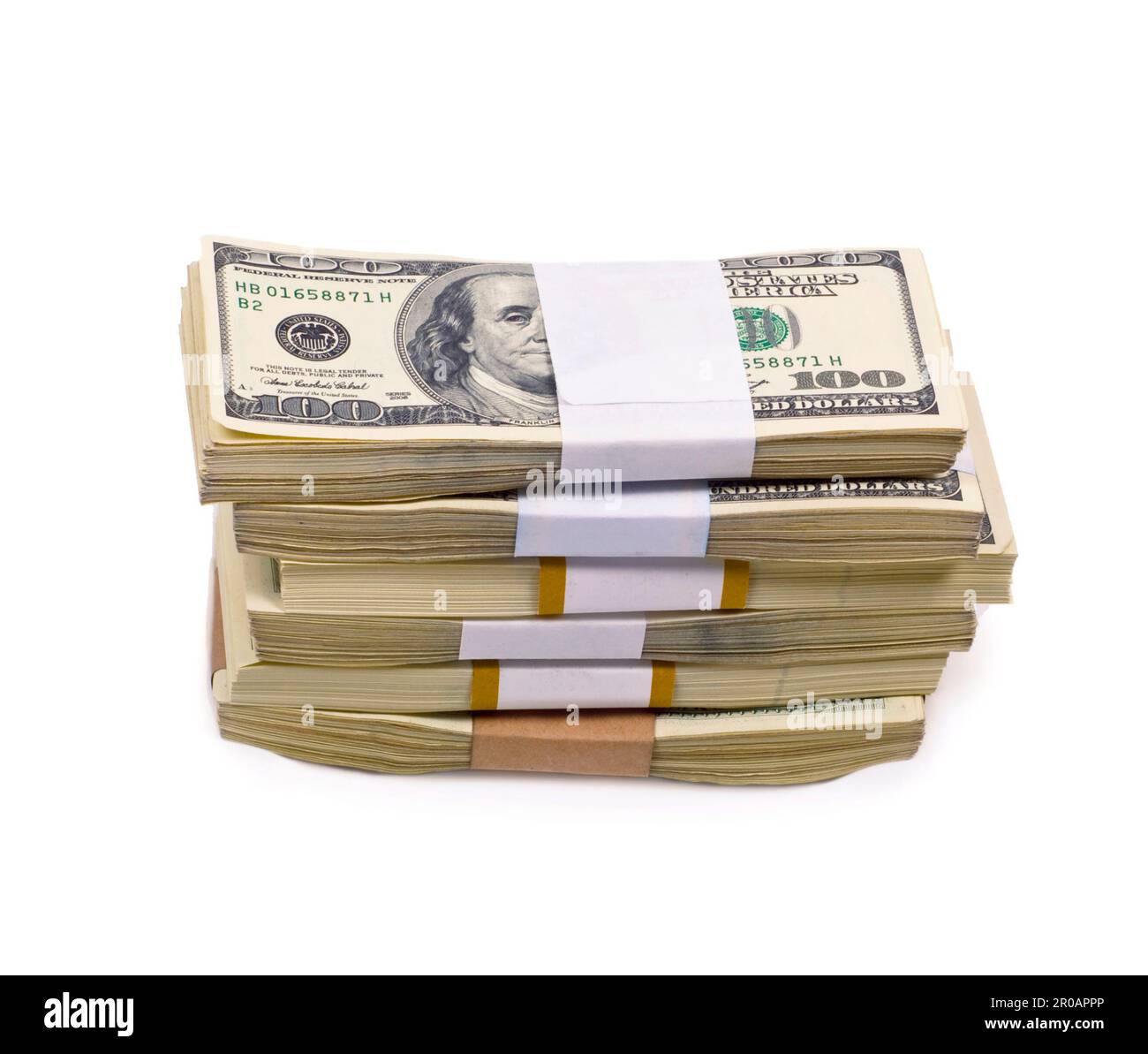 Stack of dollars. bundles of United States currency notes isolated on ...