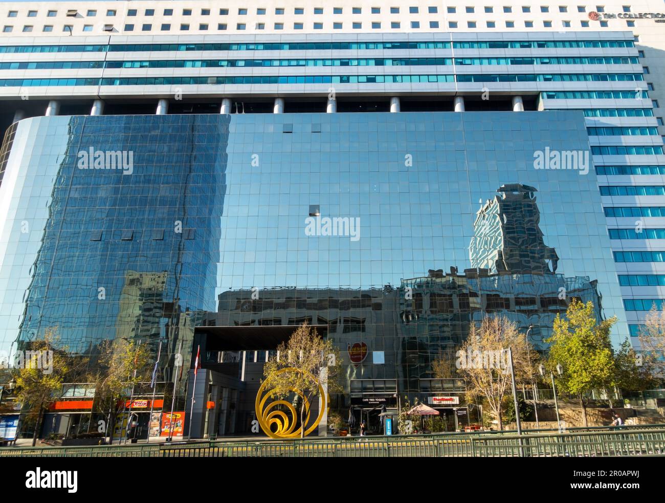 Santiago, Chile Downtown District Street Scene. Costanera Skyrise Tower ...