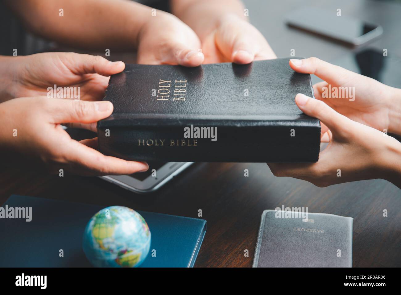 Concept of Christian ministry. Small groups pray together for the ...