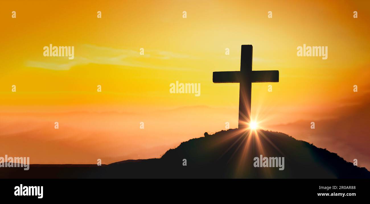 Crucifixion Of Jesus Christ - Cross At Sunset. The concept of the ...
