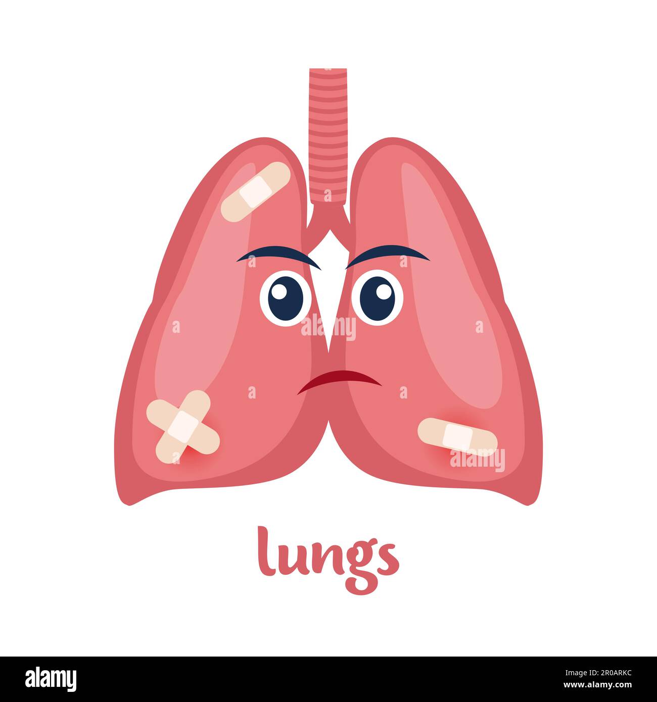 Sick lungs with pain ache or disease. Sad cartoon character lungs, body ...