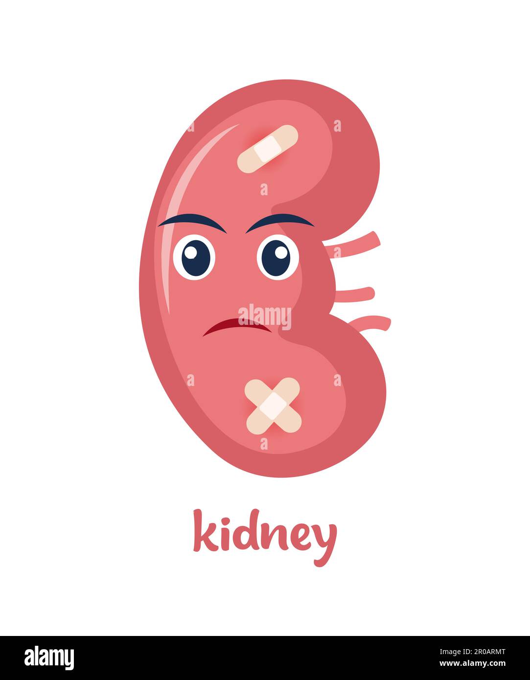 Sick kidney with pain ache or disease. Sad cartoon character kidney ...