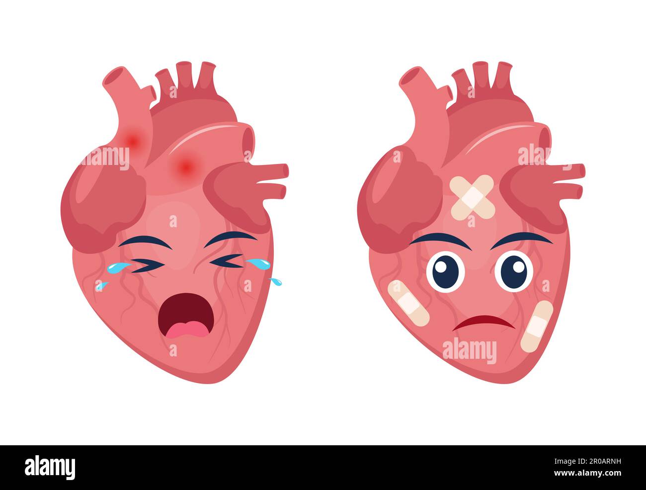 Sick heart with pain ache or disease. Sad cartoon character heart, body ...