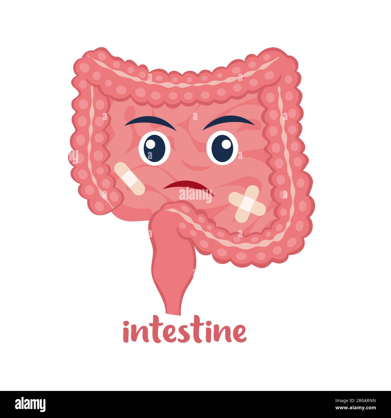 Sick intestine with pain ache or disease. Sad cartoon character ...