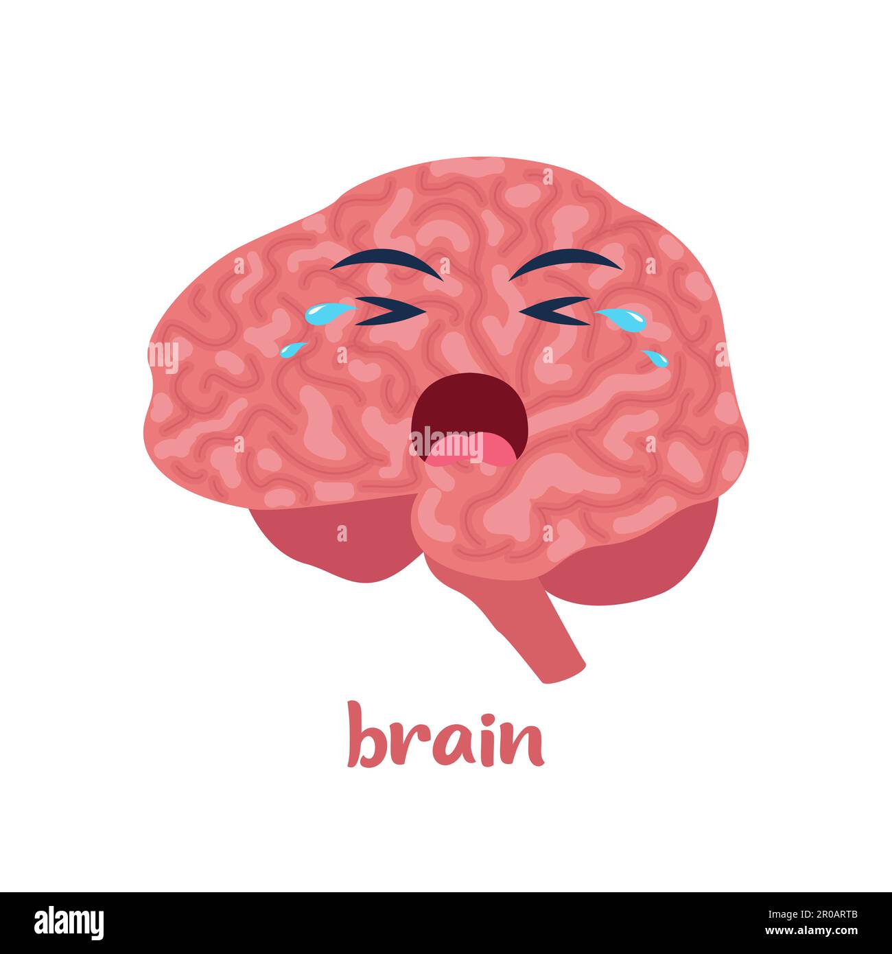 Sick brain with pain ache or disease. Sad cartoon character brain, body ...