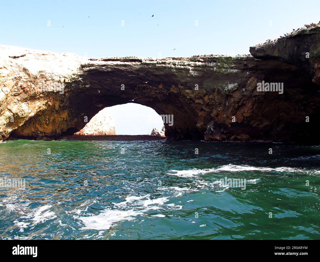 Rocks with animals in the Pacific ocean close Paracas, Peru Stock Photo ...