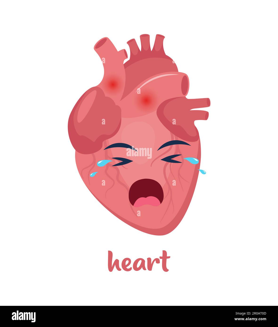 Sick heart with pain ache or disease. Sad cartoon character heart, body ...