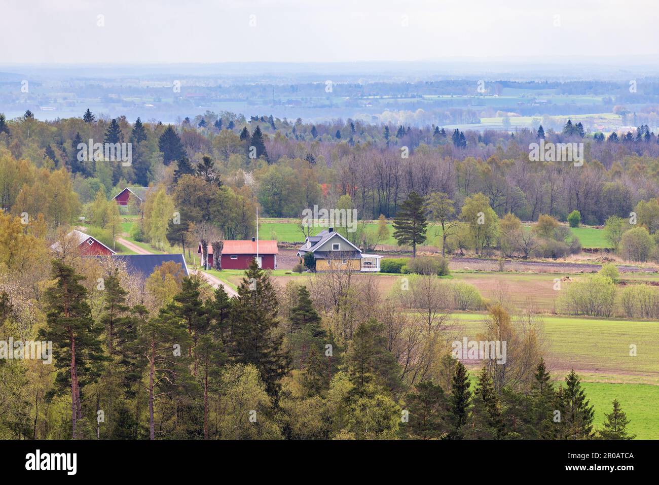 Spring view red farm building hi-res stock photography and images - Alamy