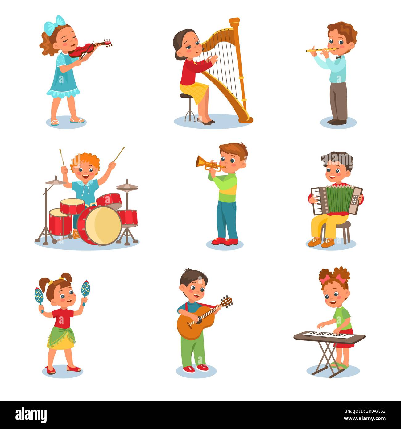 Children playing music instruments. Little musicians. Boys and girls ...