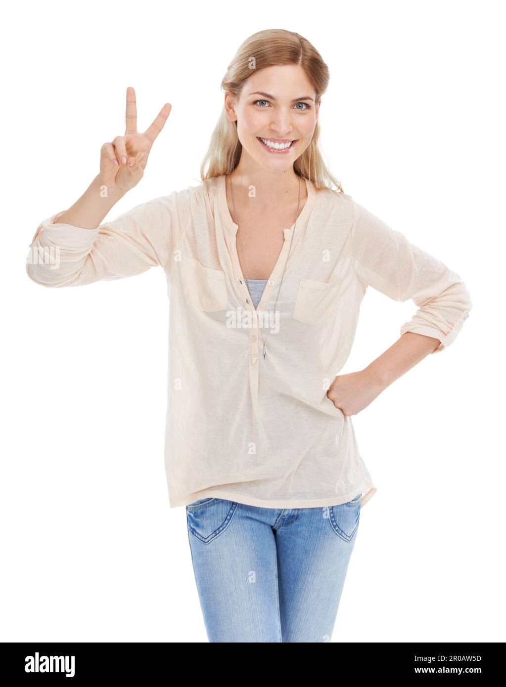 Peace begins with a smile. Studio shot of an attractive young woman ...