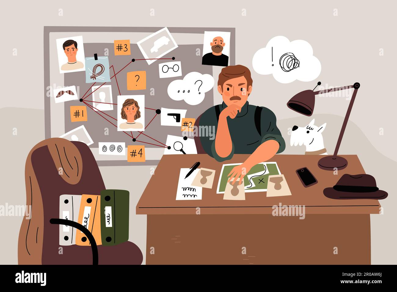 Private detective works. Inspector collects evidence and makes logical ...